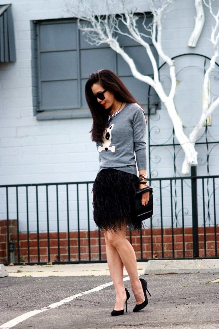 Animal Print Sweater and Feather Skirt – HallieDaily