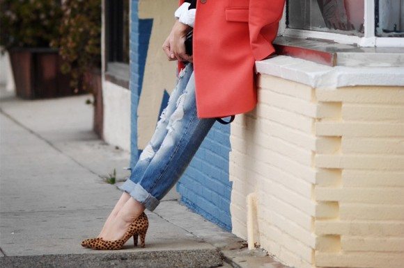 Windy Day: Distressed Jeans and Coral Wool Coat – HallieDaily