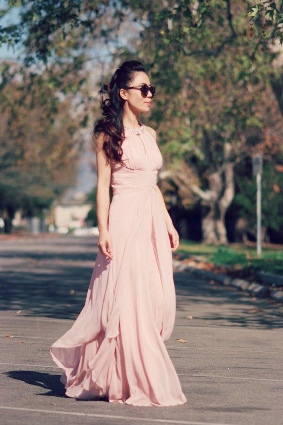Vintage Rose: Maxi Dress and Pale Pink Coat – HallieDaily