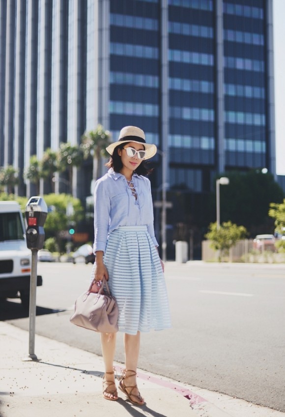Blue Monday: Midi Skirt & Gladiator Sandals – HallieDaily