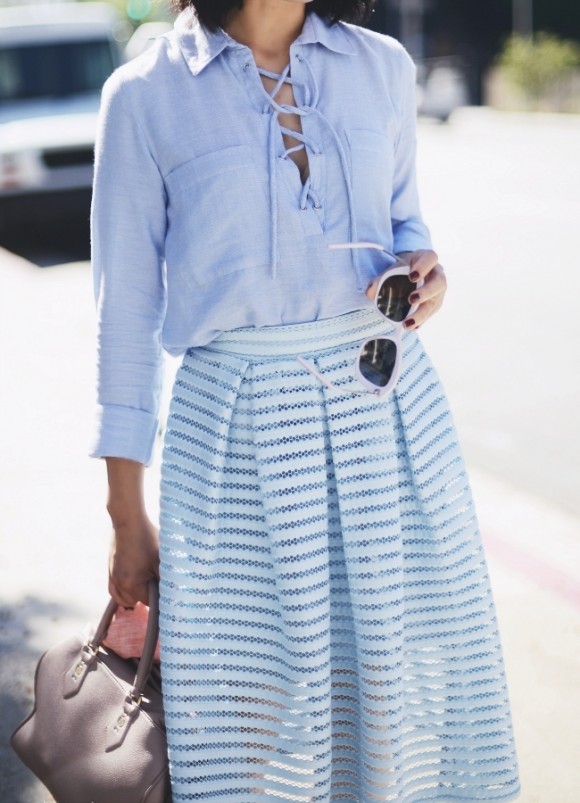 Blue Monday: Midi Skirt & Gladiator Sandals – HallieDaily