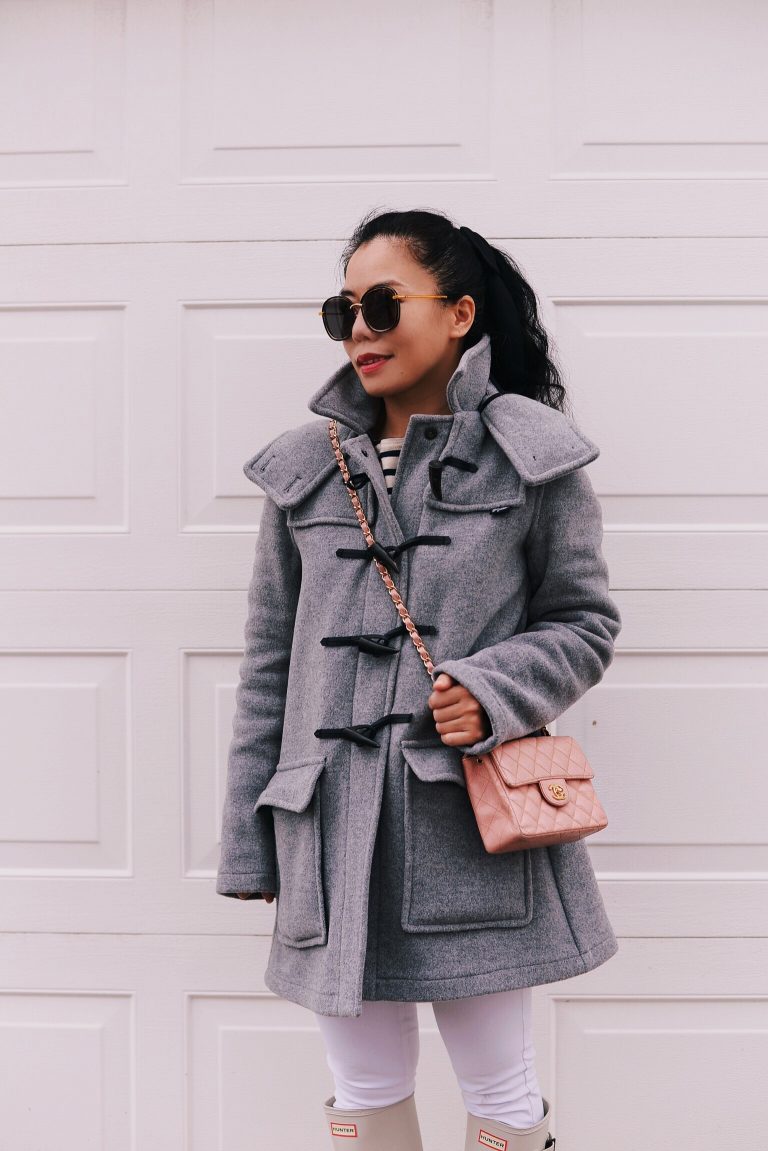 Winter Rainy Day Outfit : Rain Boots & Toggle Coat – HallieDaily